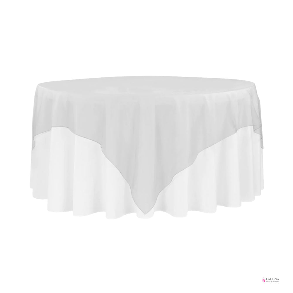 Silver Organza Table Overlay – Event Linen Rental