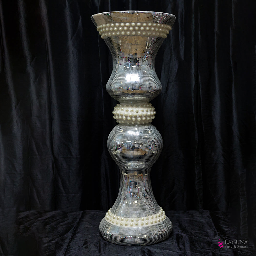 Silver Pearl Vase, 41” – Event Centerpiece Rental