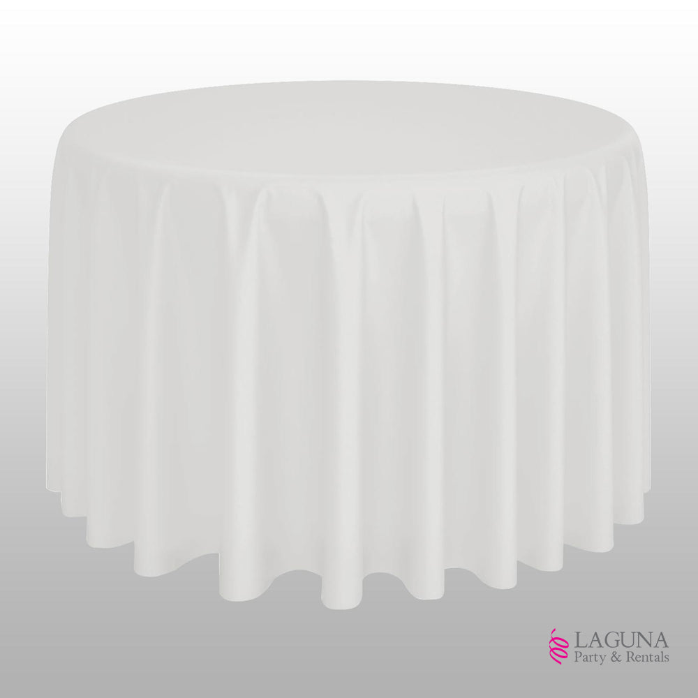132” Round White Tablecloth – Linen Rental